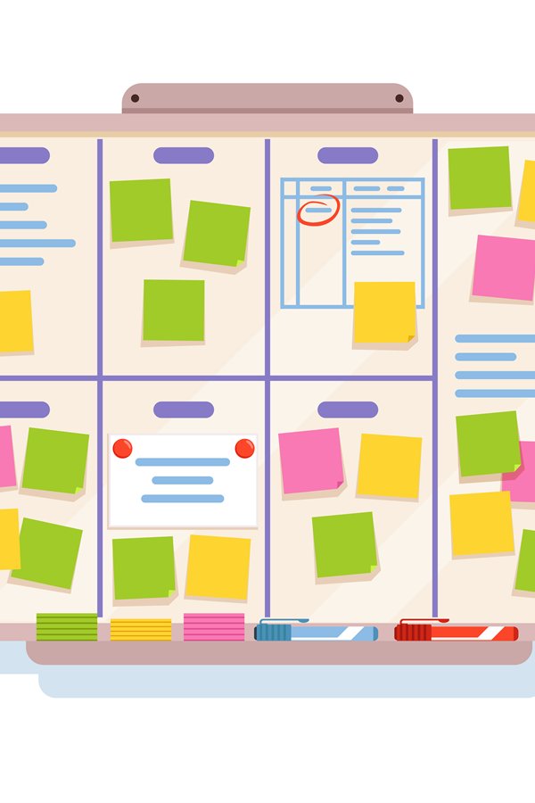 Board for planning with different tasks, written on colored