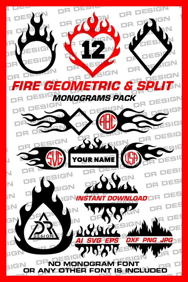 12 Fire Geometric and Split Monograms Pack SVG