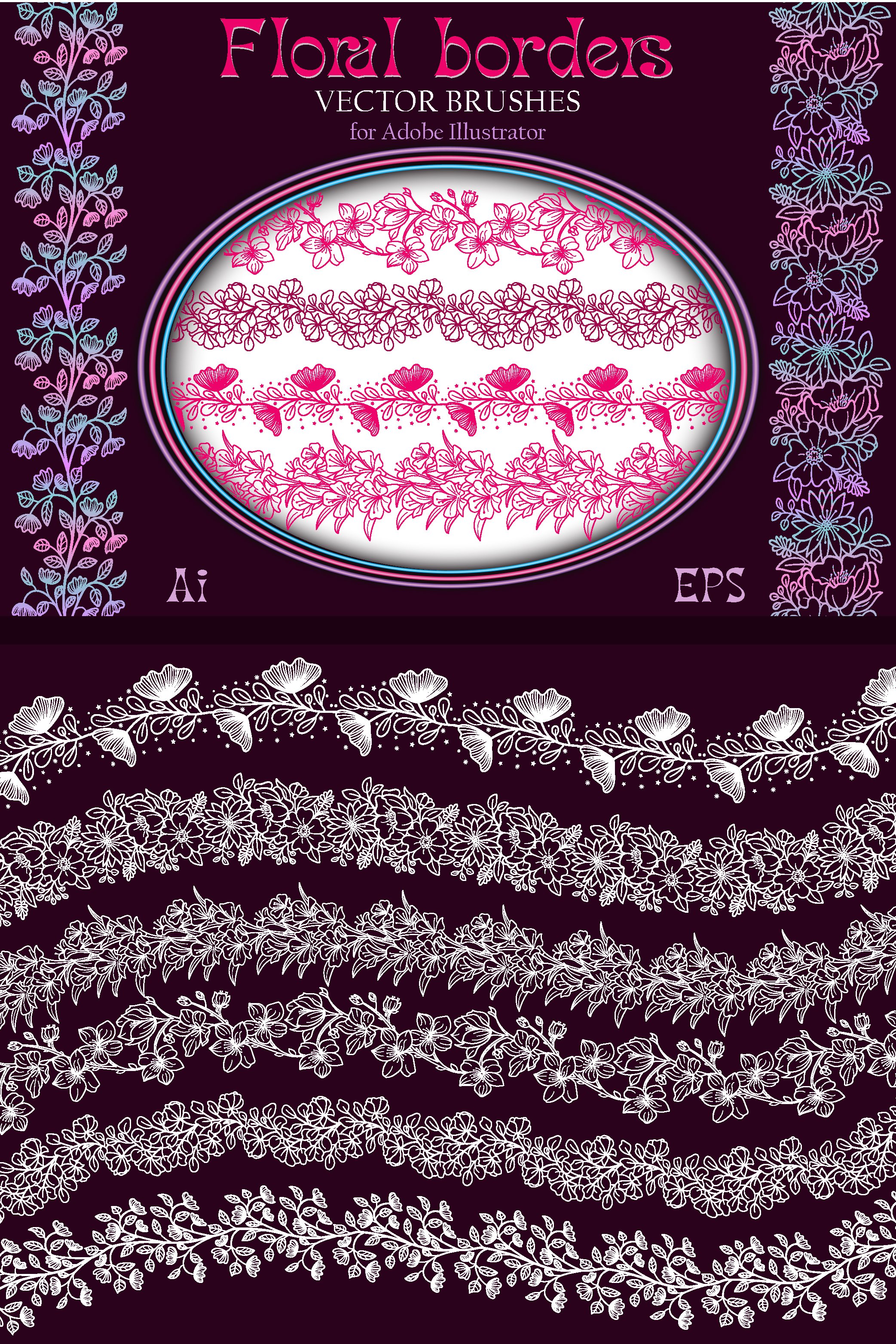 Floral borders. Vector brushes for Adobe Illustrator