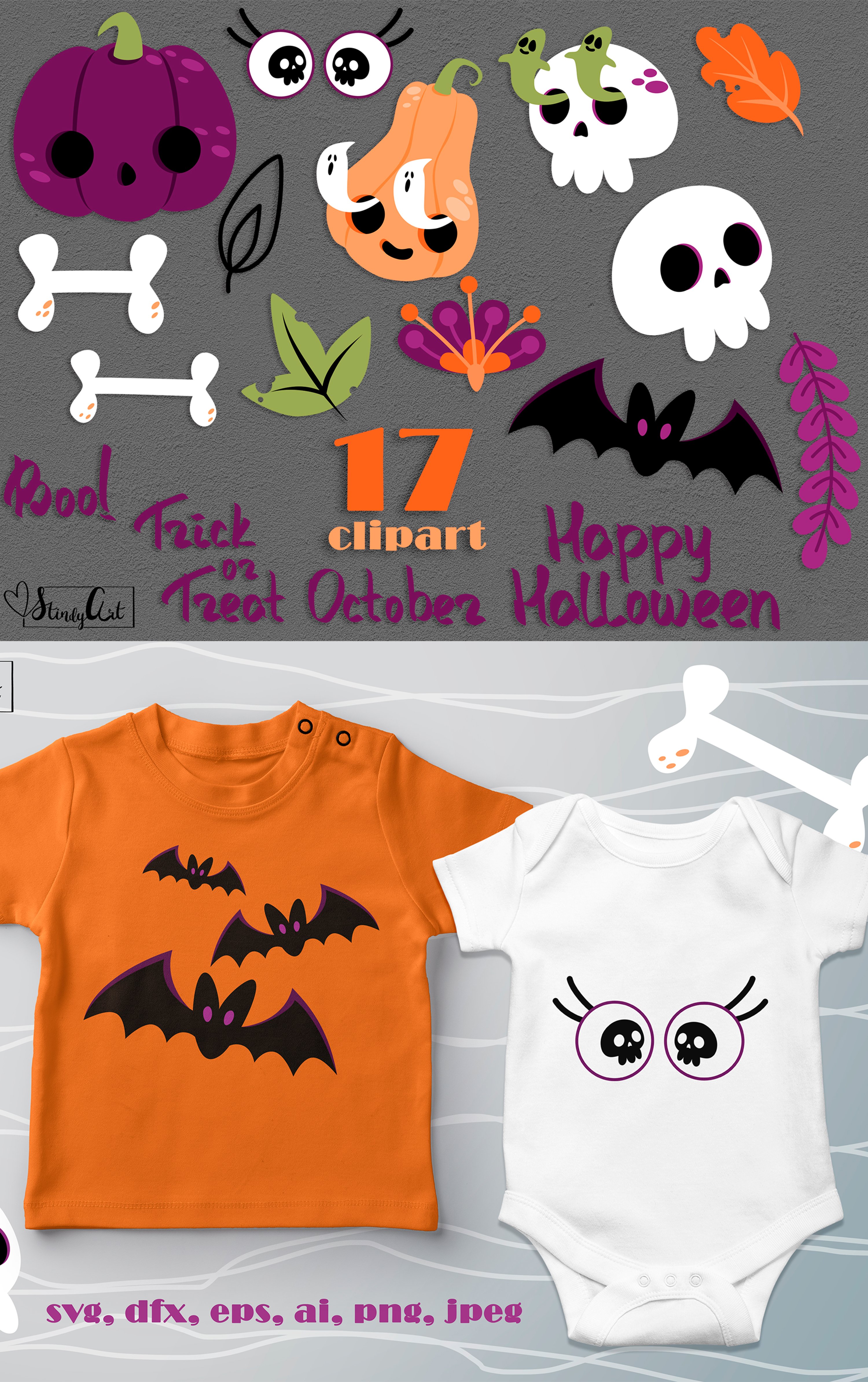 Halloween SVG bundle - pumkins, skulls, ghosts, sign, bat