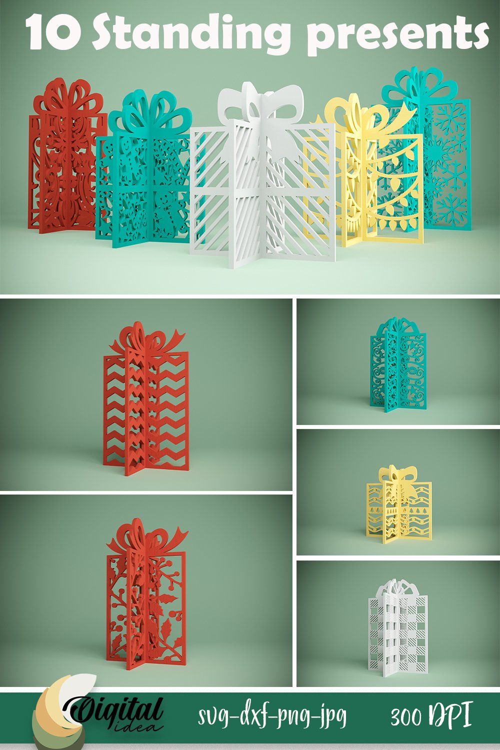 3D Standing Present Bundle. Christmas Gift Laser Cut