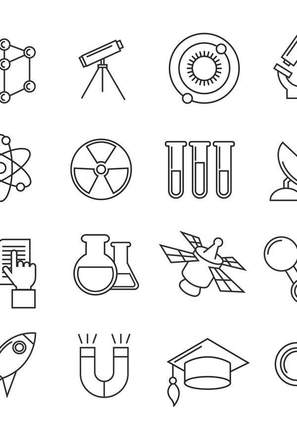 Science vector thin line icons set