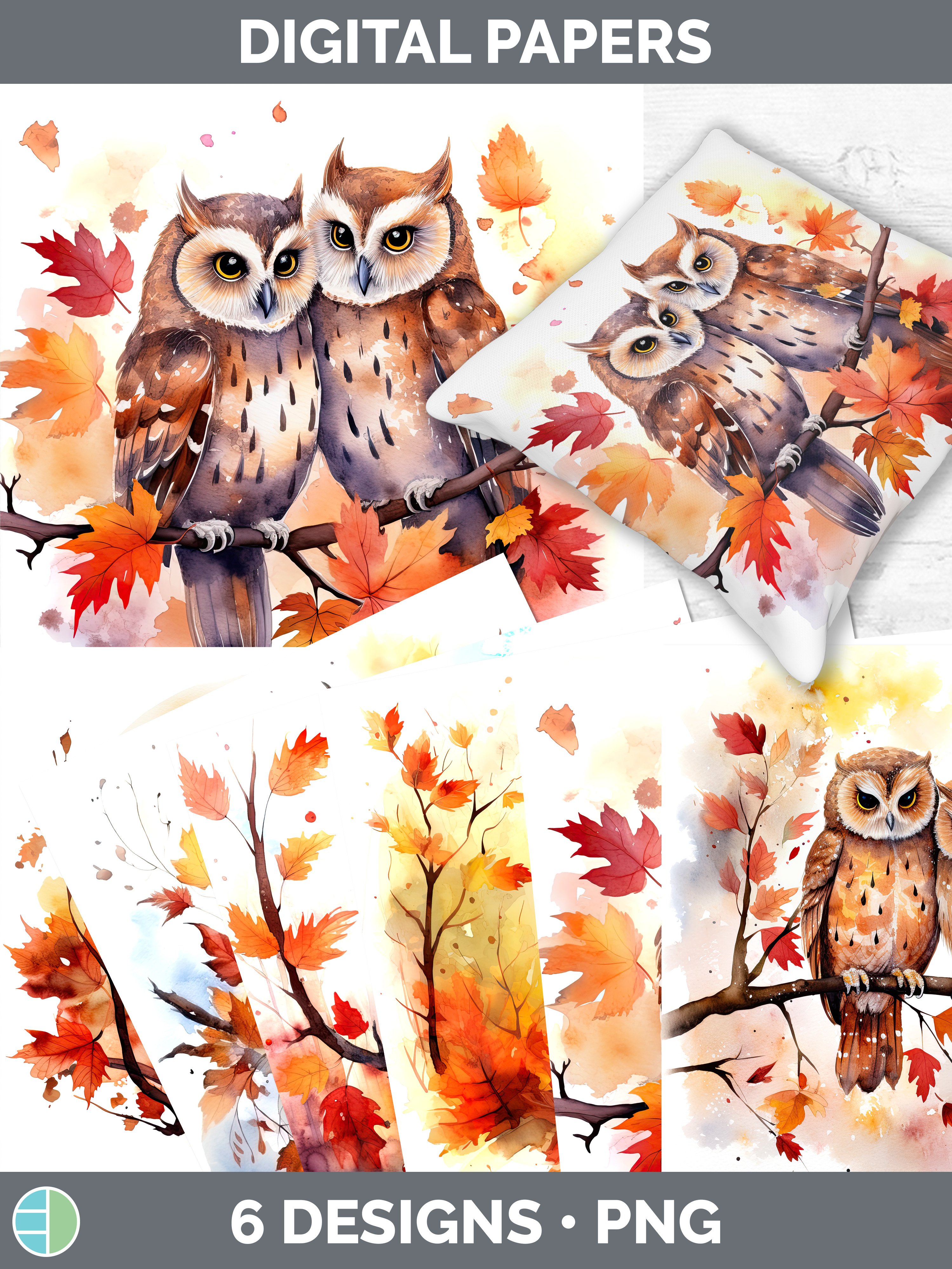 Autumn Owl Bird Paper Backgrounds | Bundle Digital Scrapbook