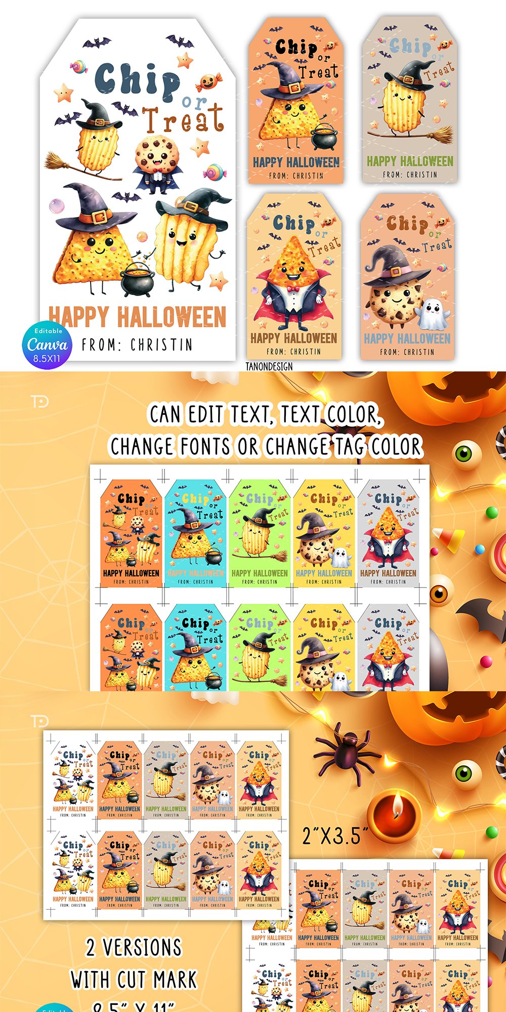5 Bundle Halloween Gift Tags, Favor Tags, Trick Or (2878734)