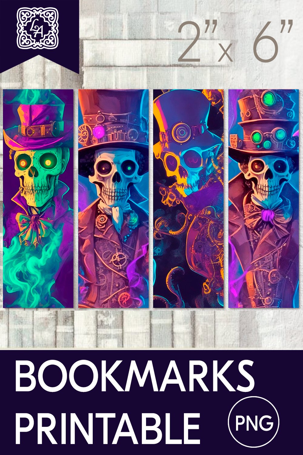 Steampunk Skeleton Printable Bookmark 4 PNG