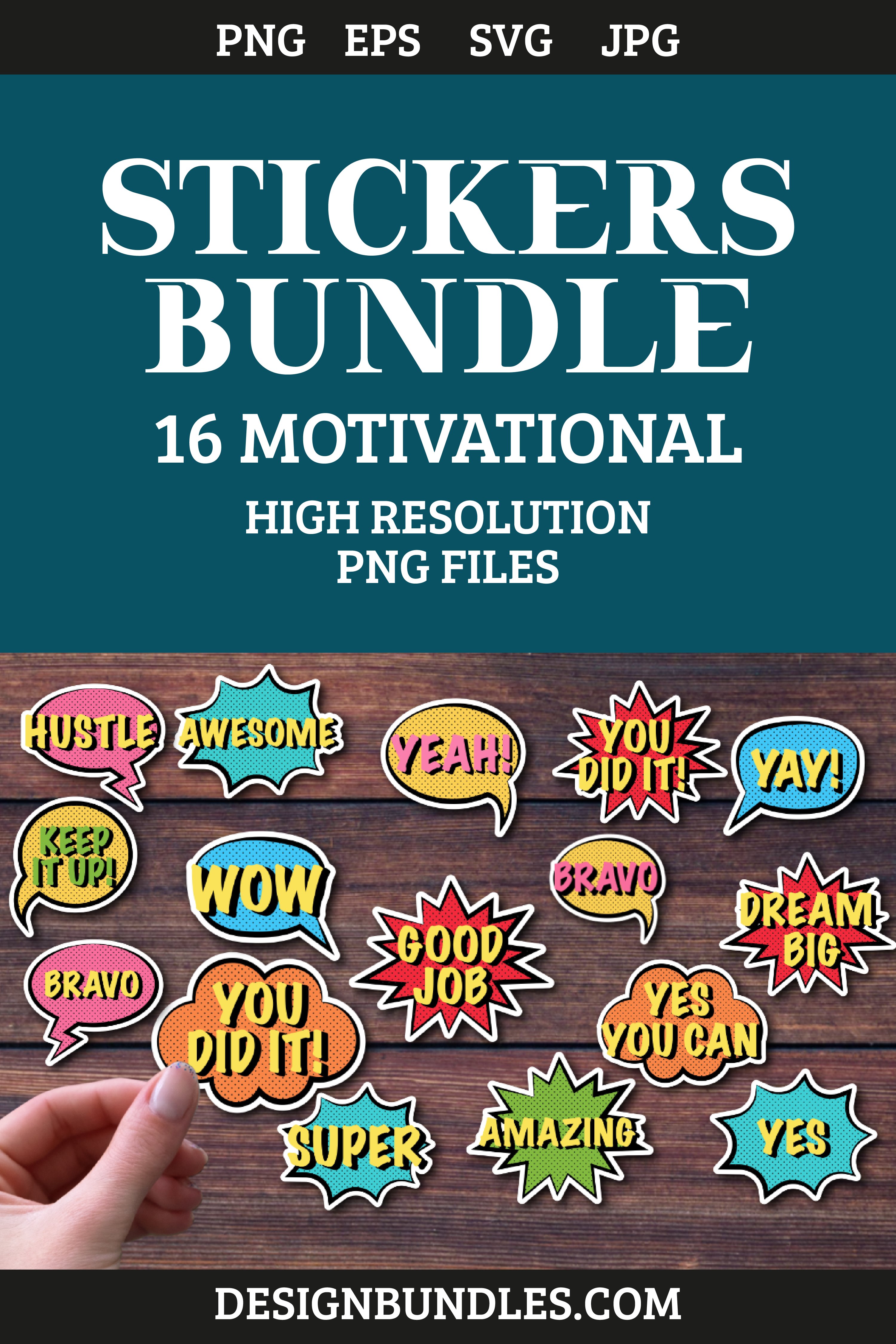 16 Motivational Stickers set, 16 PNGs, stickers for teachers