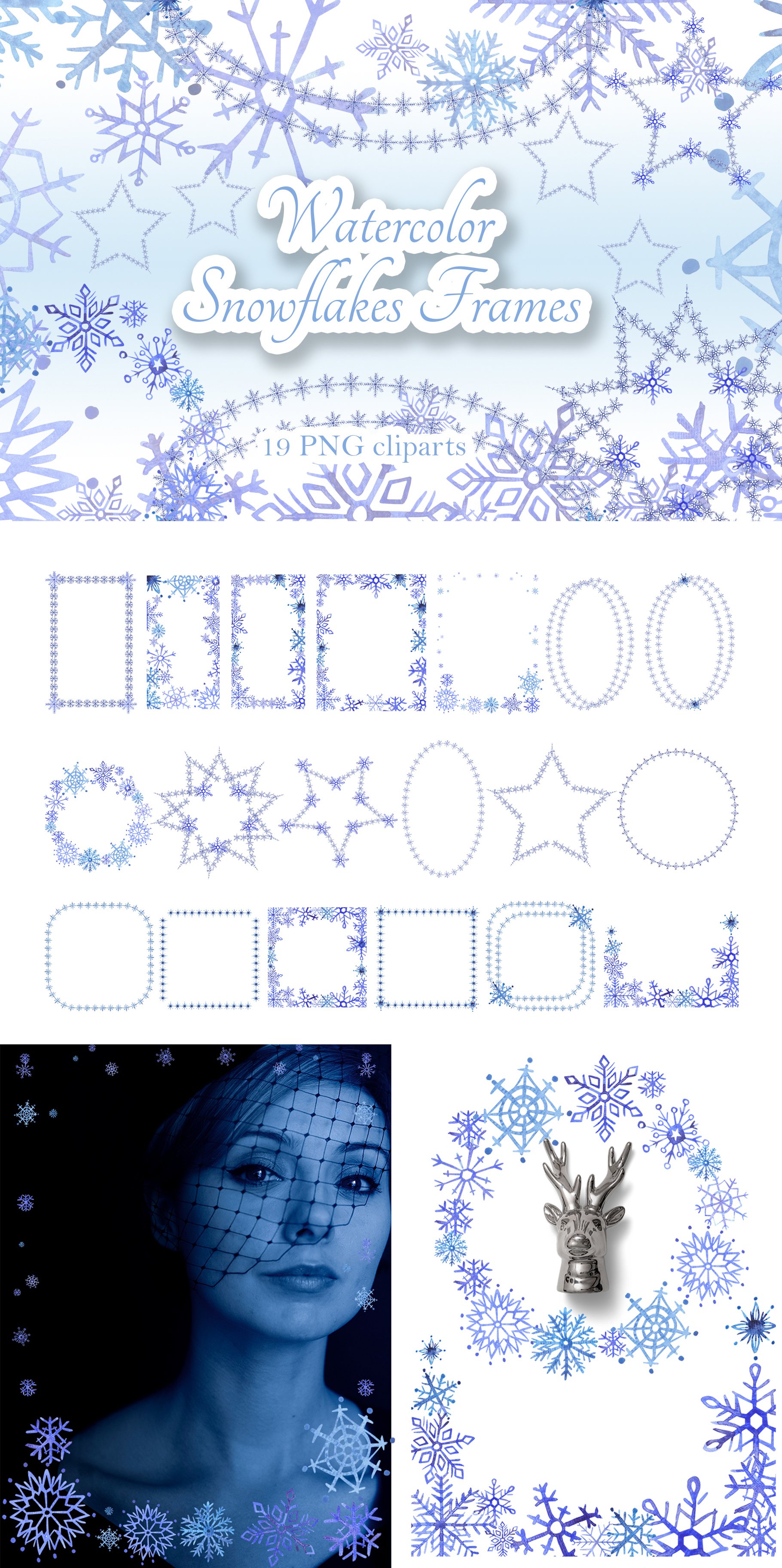 Watercolor Snowflakes Frames
