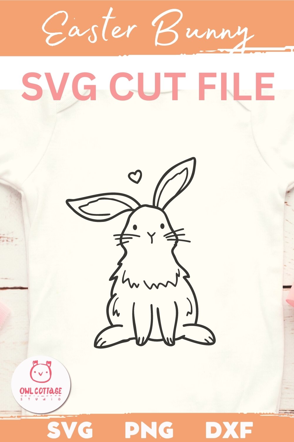 Cute Bunny With Heart SVG Cut File| Easter Bunny Drawing