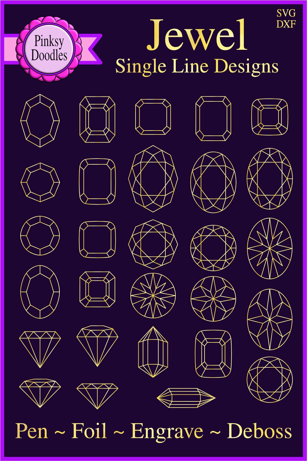 Jewel single line geometric designs svg and dxf files