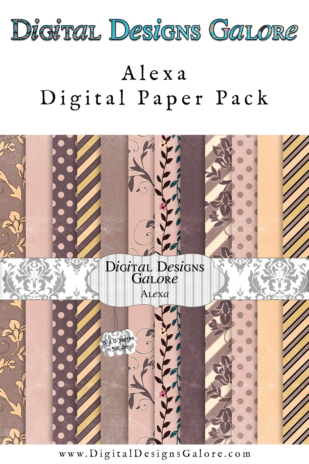 Alexa Digital Paper Pack | 12 Feminine Grunge Digital Papers