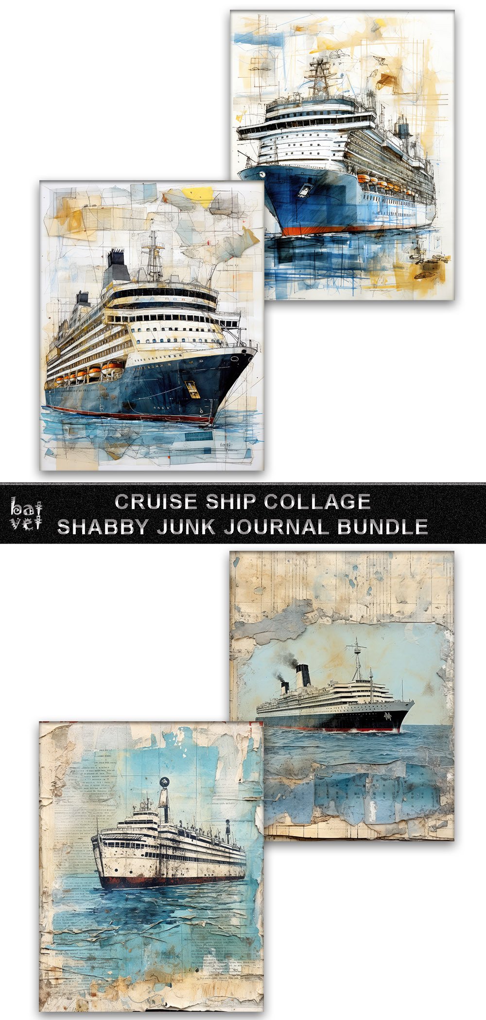Cruise Ship Junk Journal Ocean Cruise Collage Paper PNG