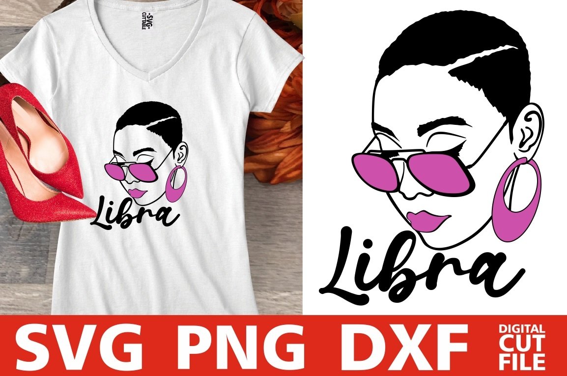 Libra Zodiac Sign svg, Black Woman in Glasses, Short Hair
