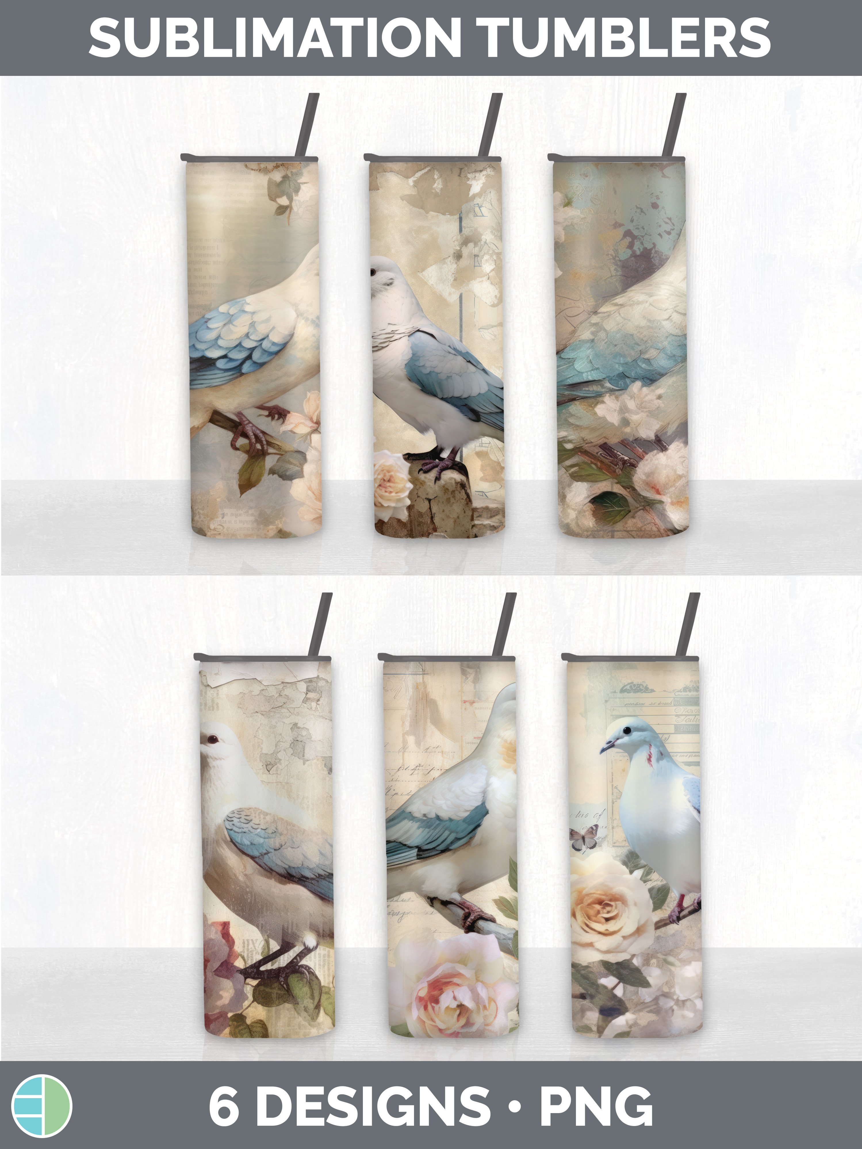 Vintage Dove Birds Tumbler | Sublimation 20 oz Skinny Tumble
