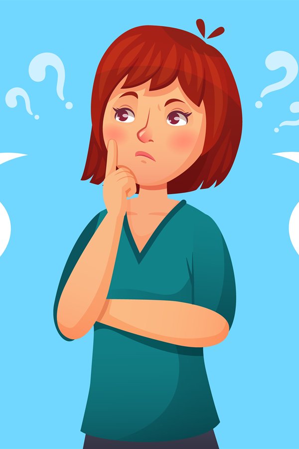 Woman making decision. Illustration female girl thoughtful