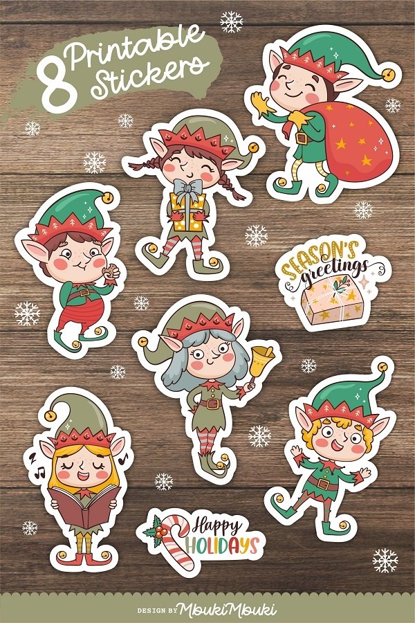 Funny Elves Printable Christmas Stickers for Cricut