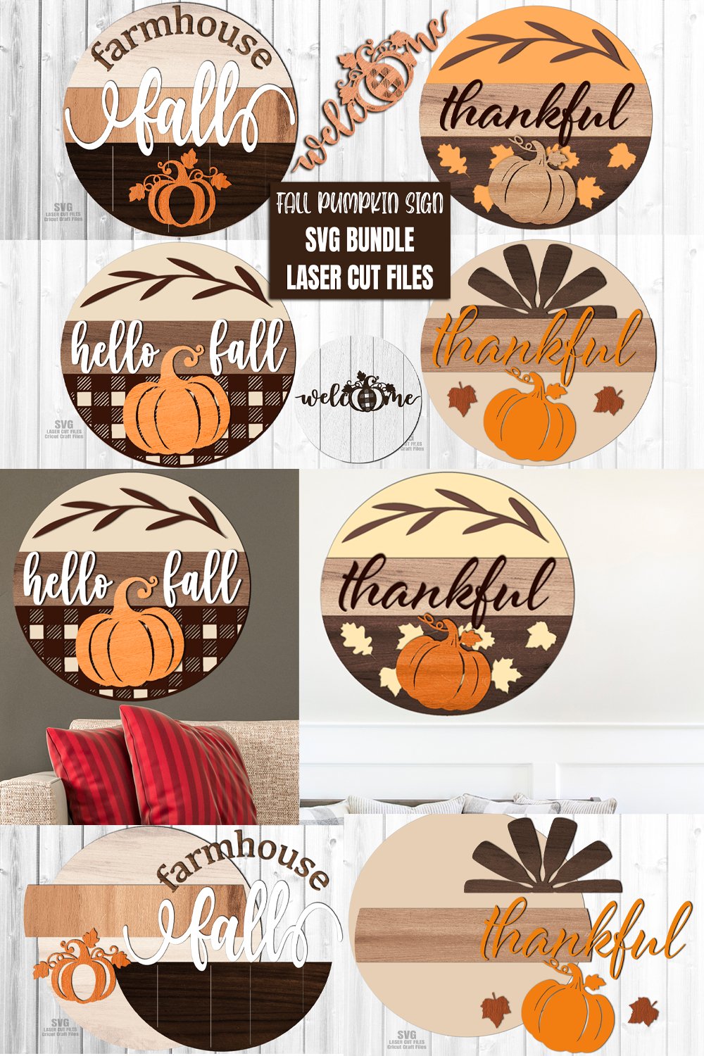 Round Fall Sign SVG Bundle| Pumpkin SVG Laser Cut Files