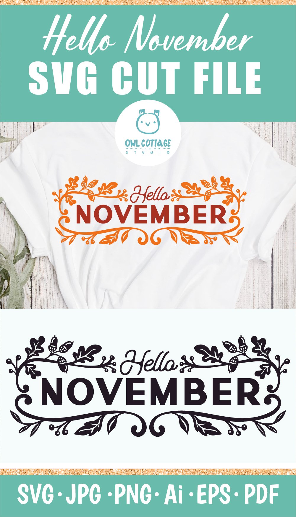 Hello November Clipart svg, Floral Hello November Lettering