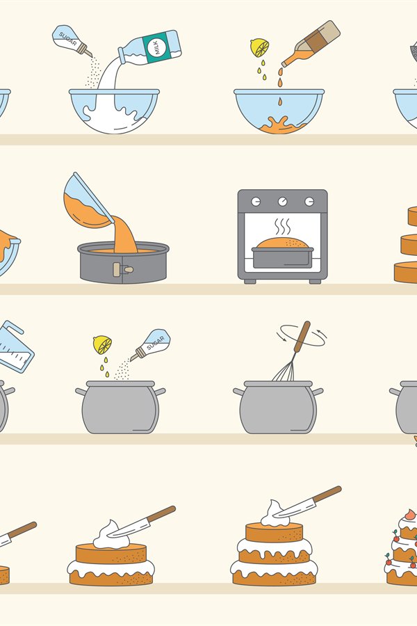 Cooking stages. Tasty cakes preparation baked steps cuisine