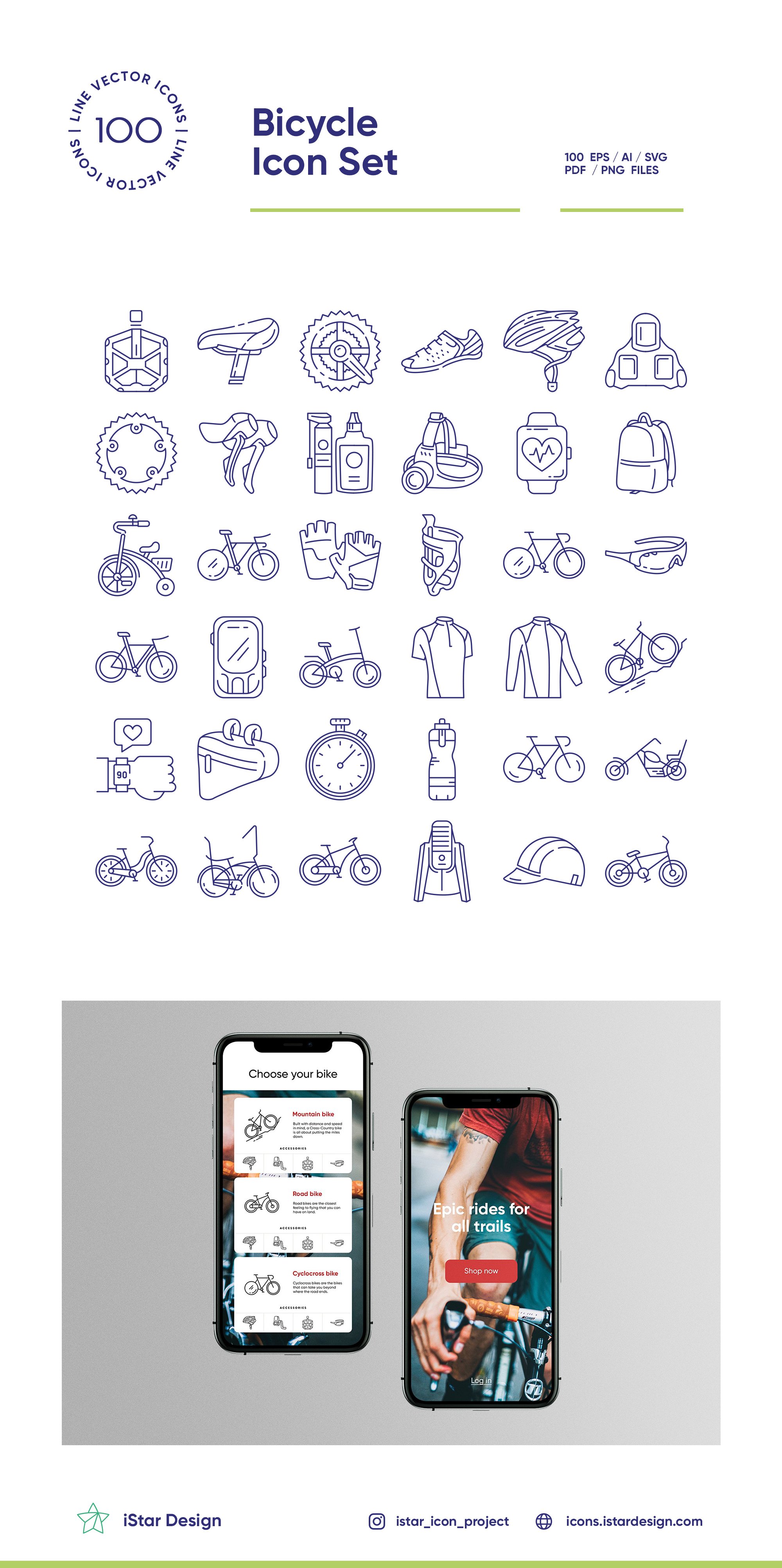 Bicycle Accessories 100 Line Icon Set