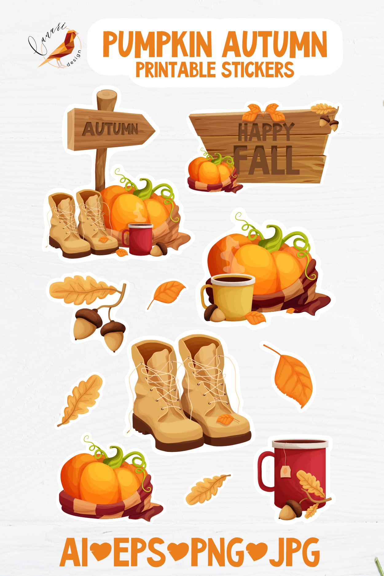 PUMPKIN AUTUMN Printable stickers PDF PNG