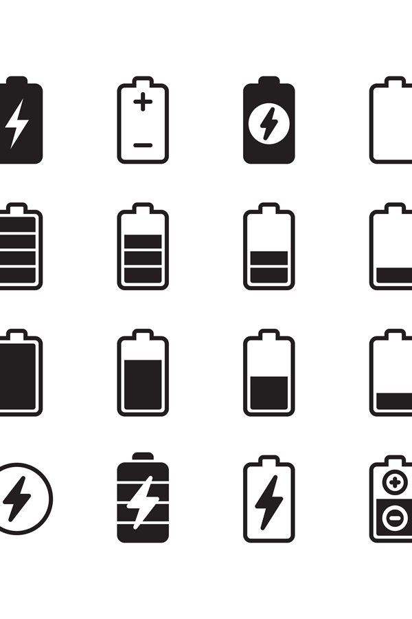 Electric battery, accumulator energy vector icons set