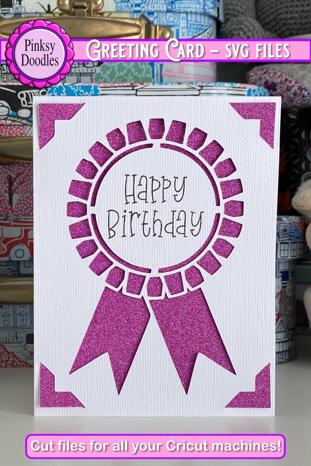 Happy Birthday rosette paper cut and draw card svg cut file