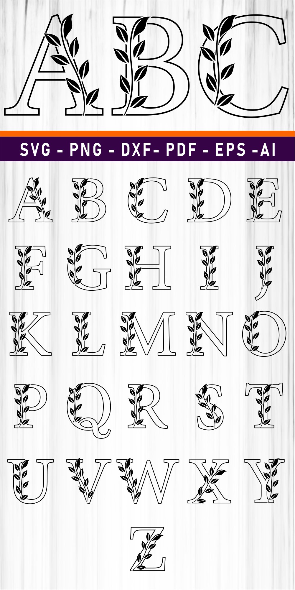 Leaves Alphabet Monogram Letters SVG Cut Files For cricut