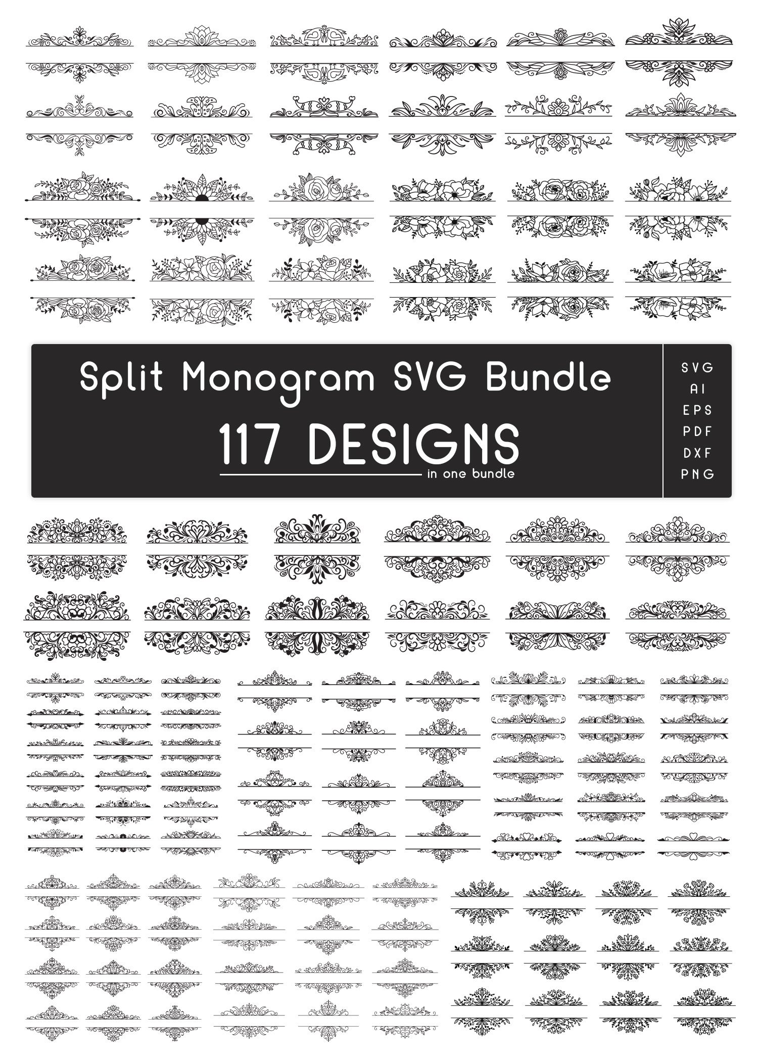 Split Monogram Divider Frames SVG Bundle - Split Frames SVG