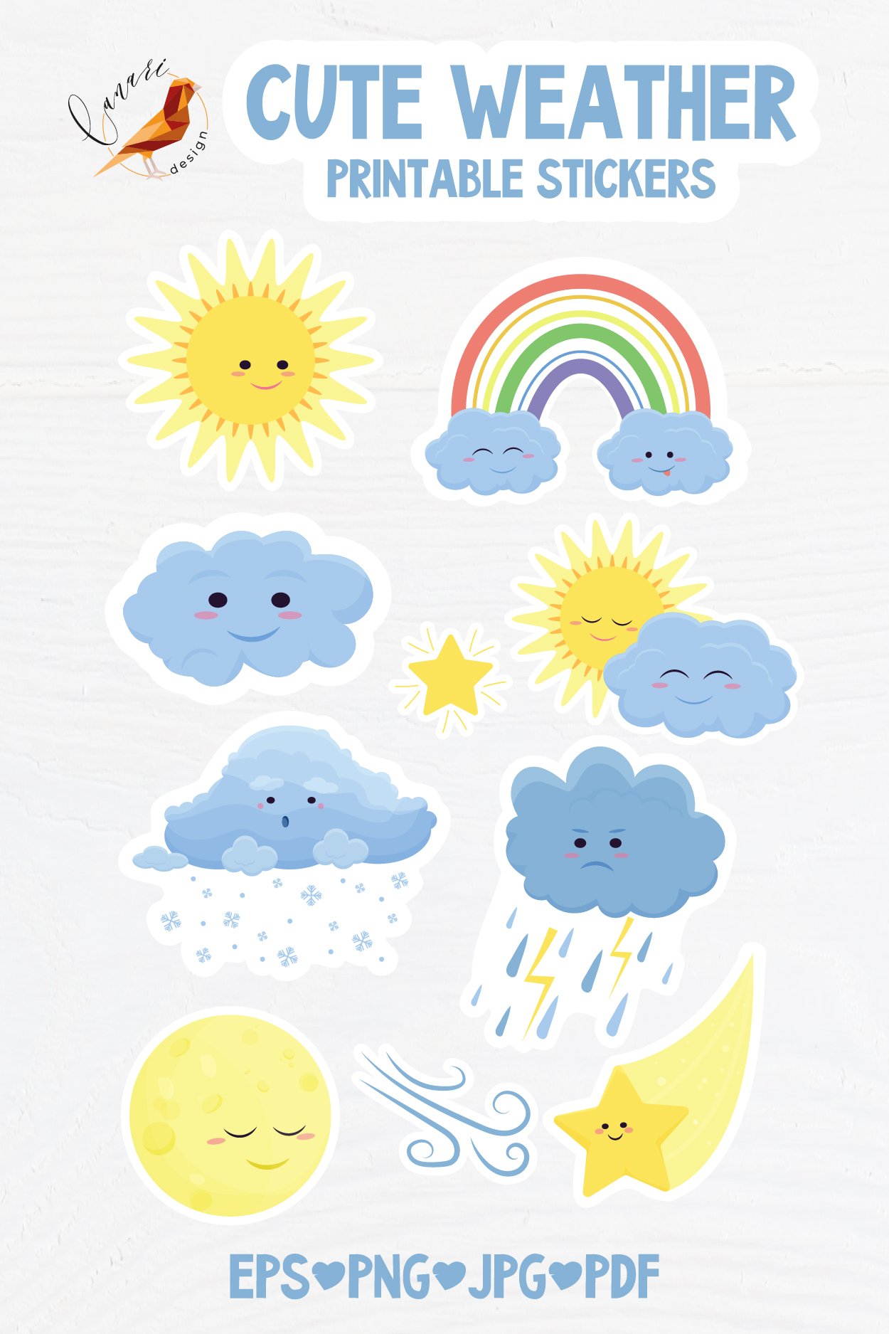 Cute Weather Colection Printable stickers PDF PNG