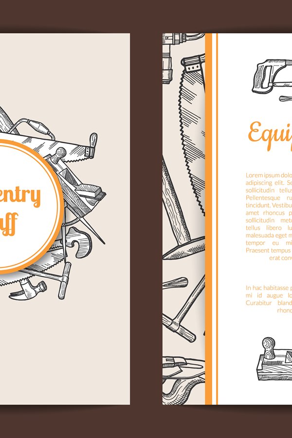 Vector hand drawn woodwork card or flyer template illustrati