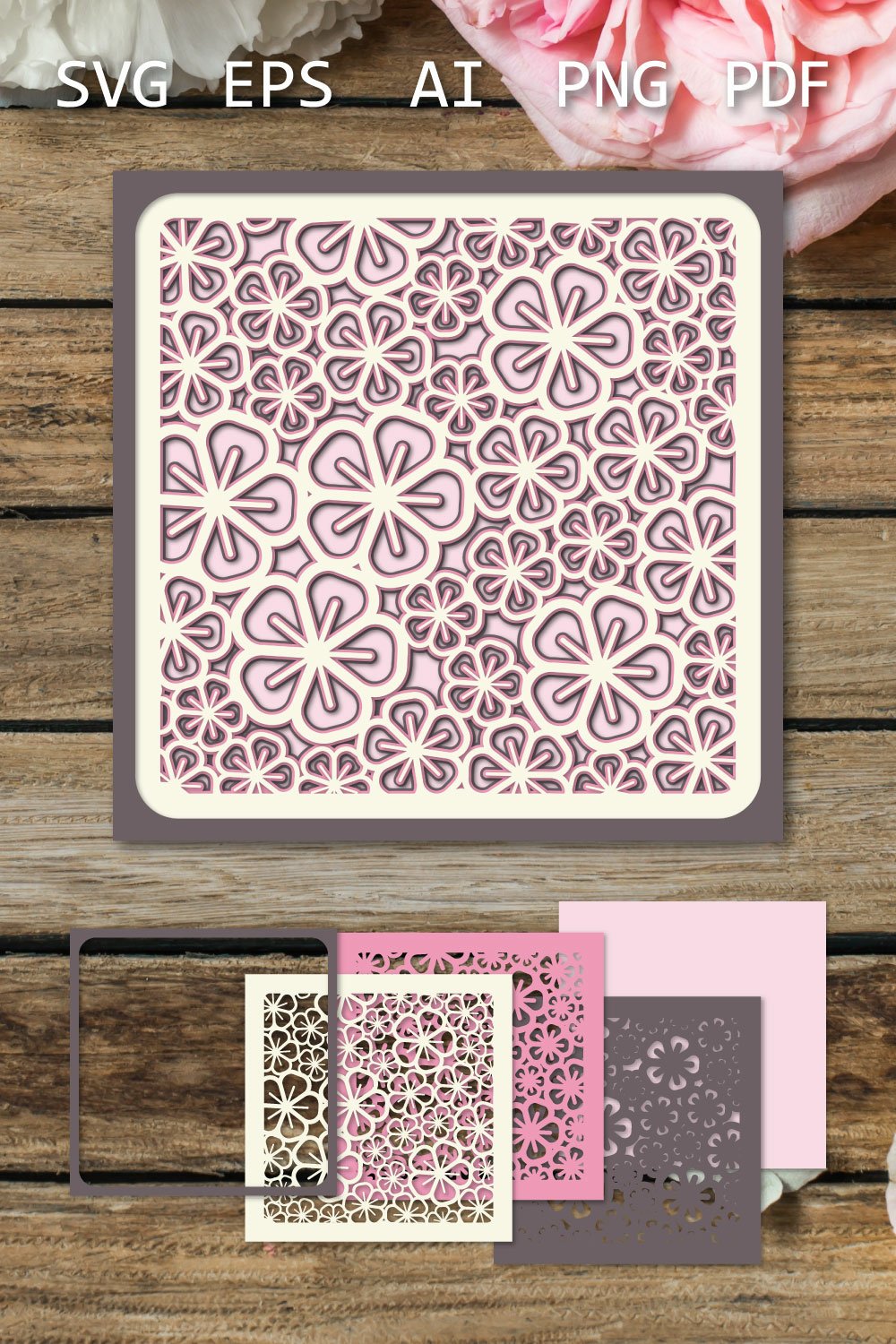 Layered papercut Flowers, paper cut SVG, Shadow box flowers