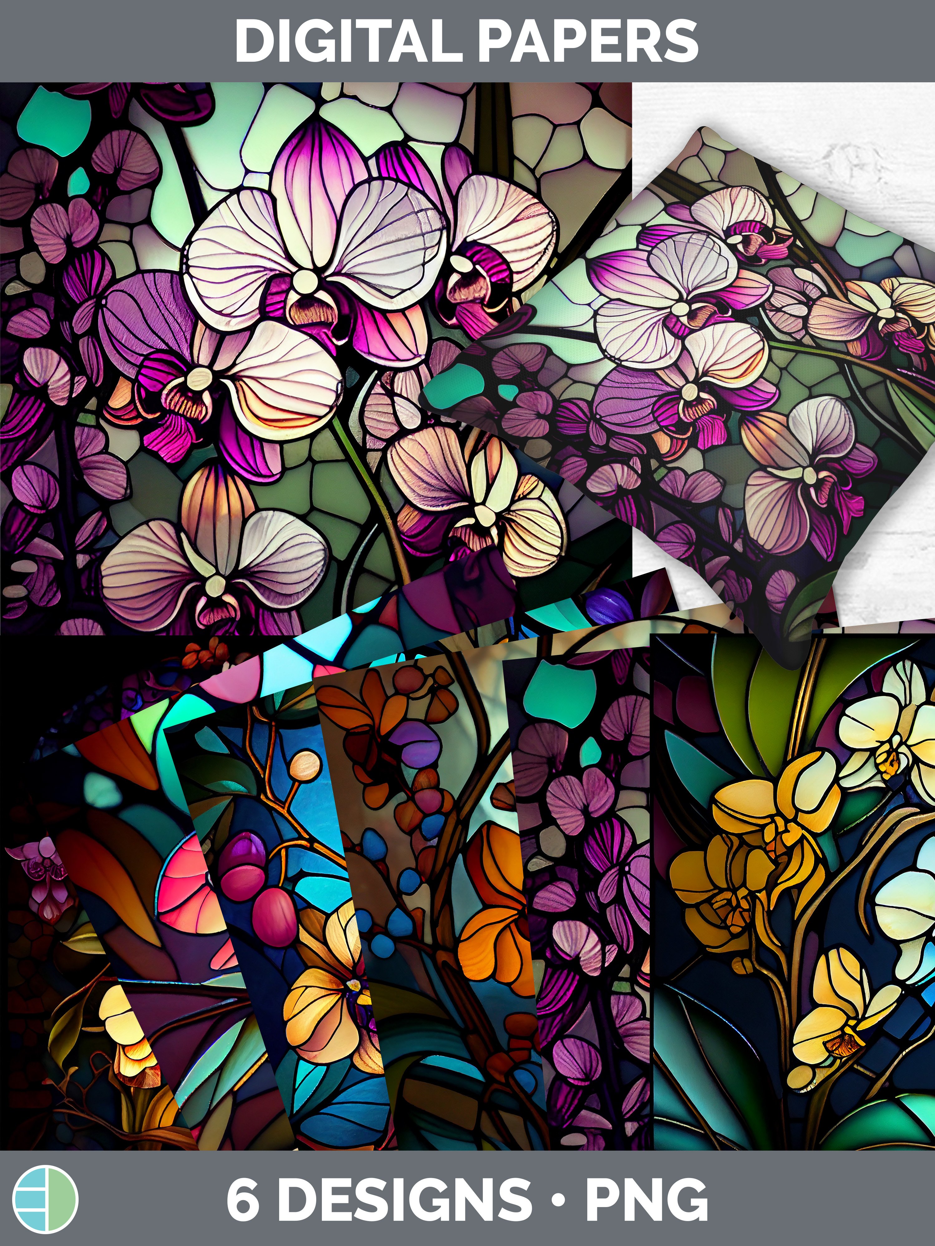 Stained Glass Azalea Flowers Paper Backgrounds | Digital Scr