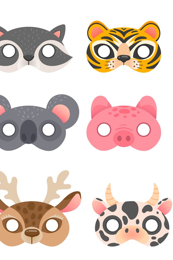 Animal mask. Photo booth props, panda bear and zebra, tiger