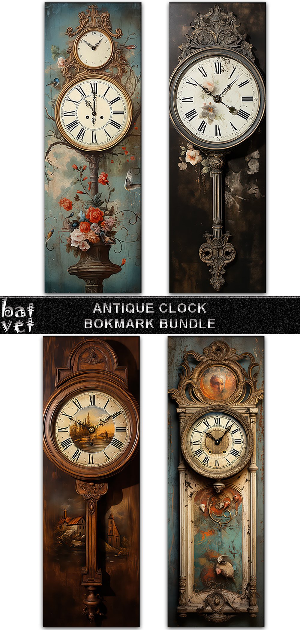 Antique Clock Bookmark Sublimation | Wall Clock Bookmark PNG
