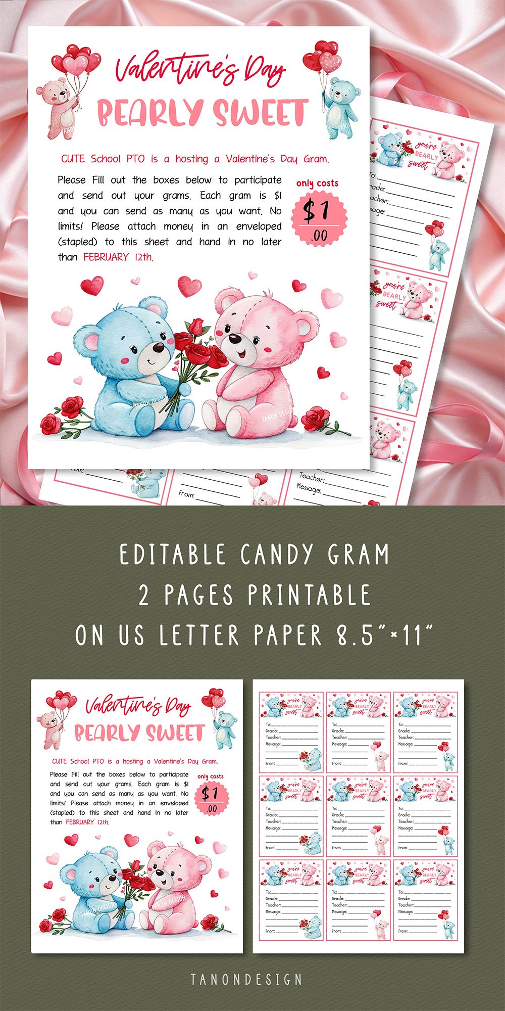 Valentines Candy Gram Editable on Canva
