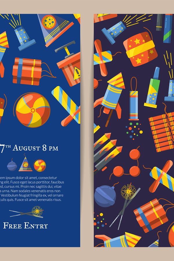 Vector cartoon pyrotechnics template for firework show or pa