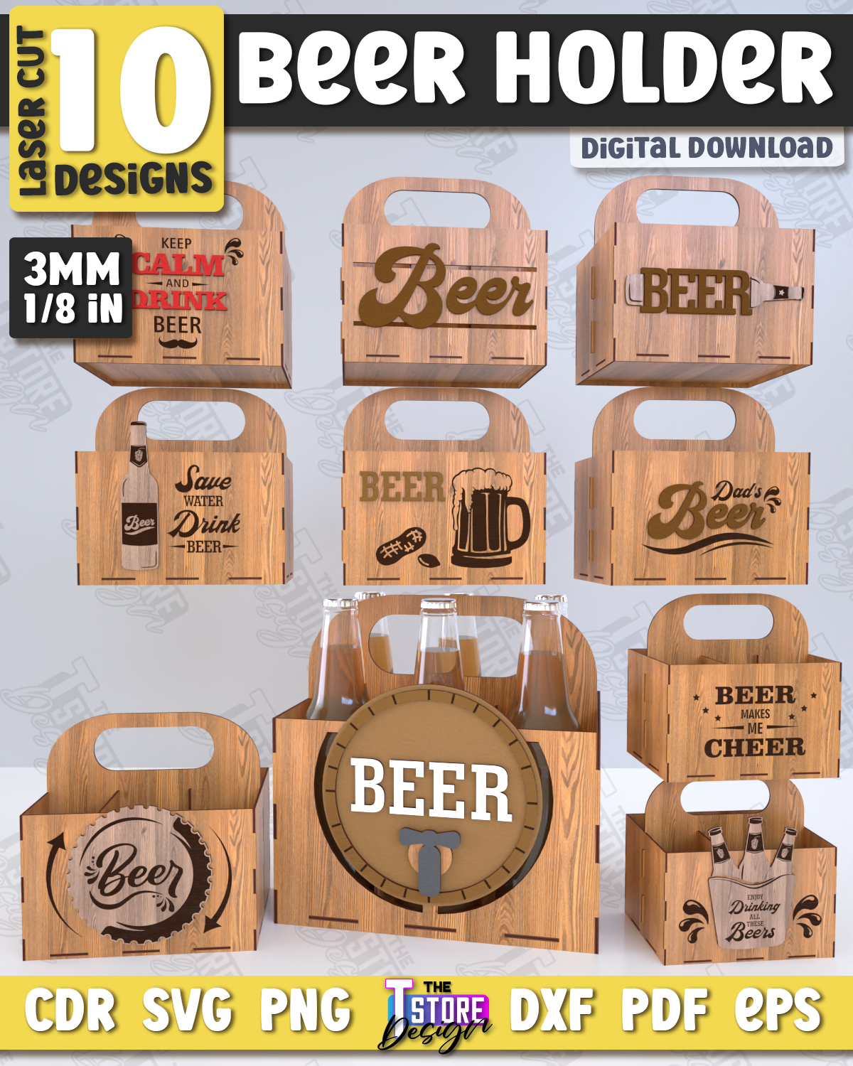 Beer Holders Laser Cut Bundle, Wooden Beer Caddy Pattern SVG