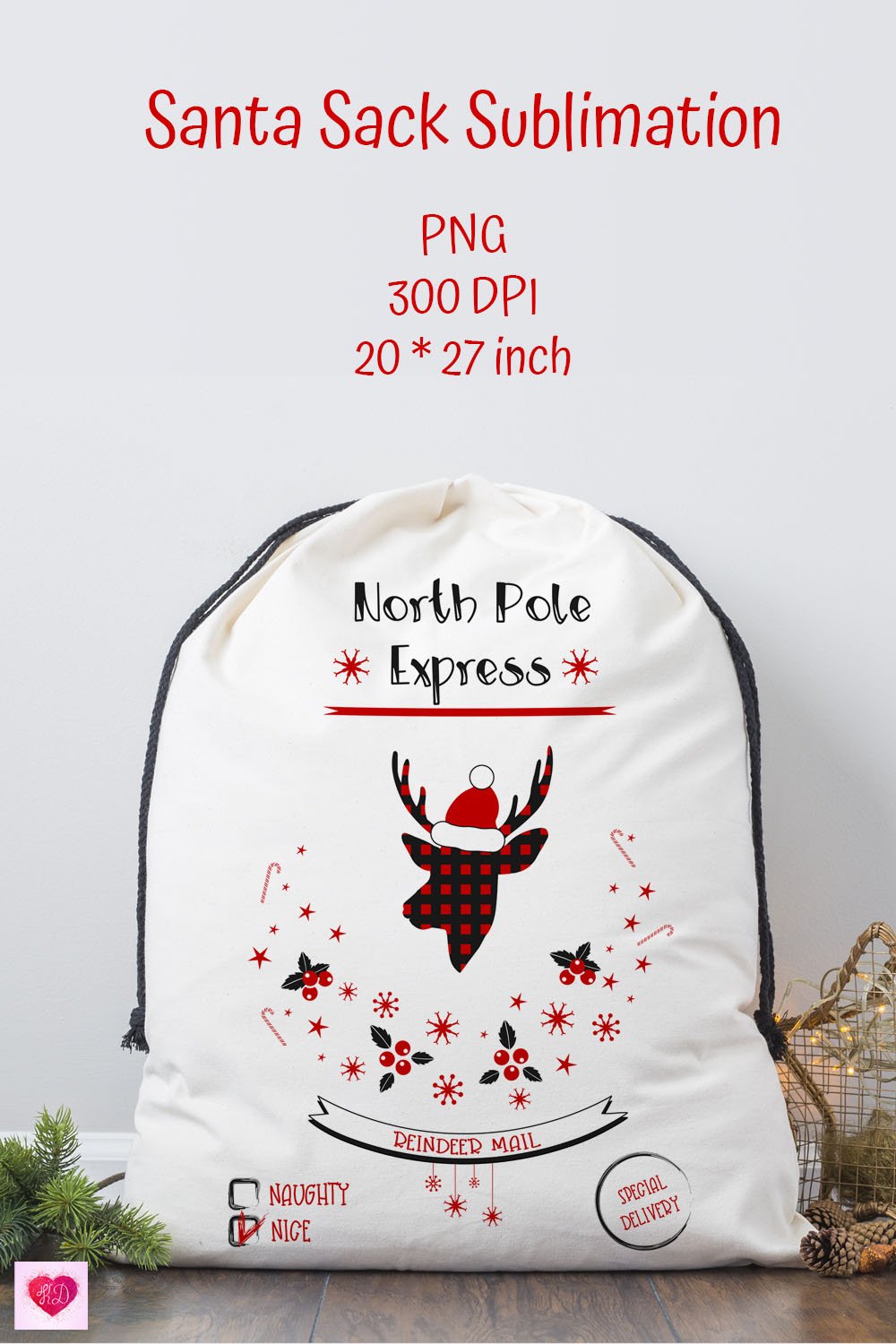 Merry Christmas santa sacks with reindeer for sublimation