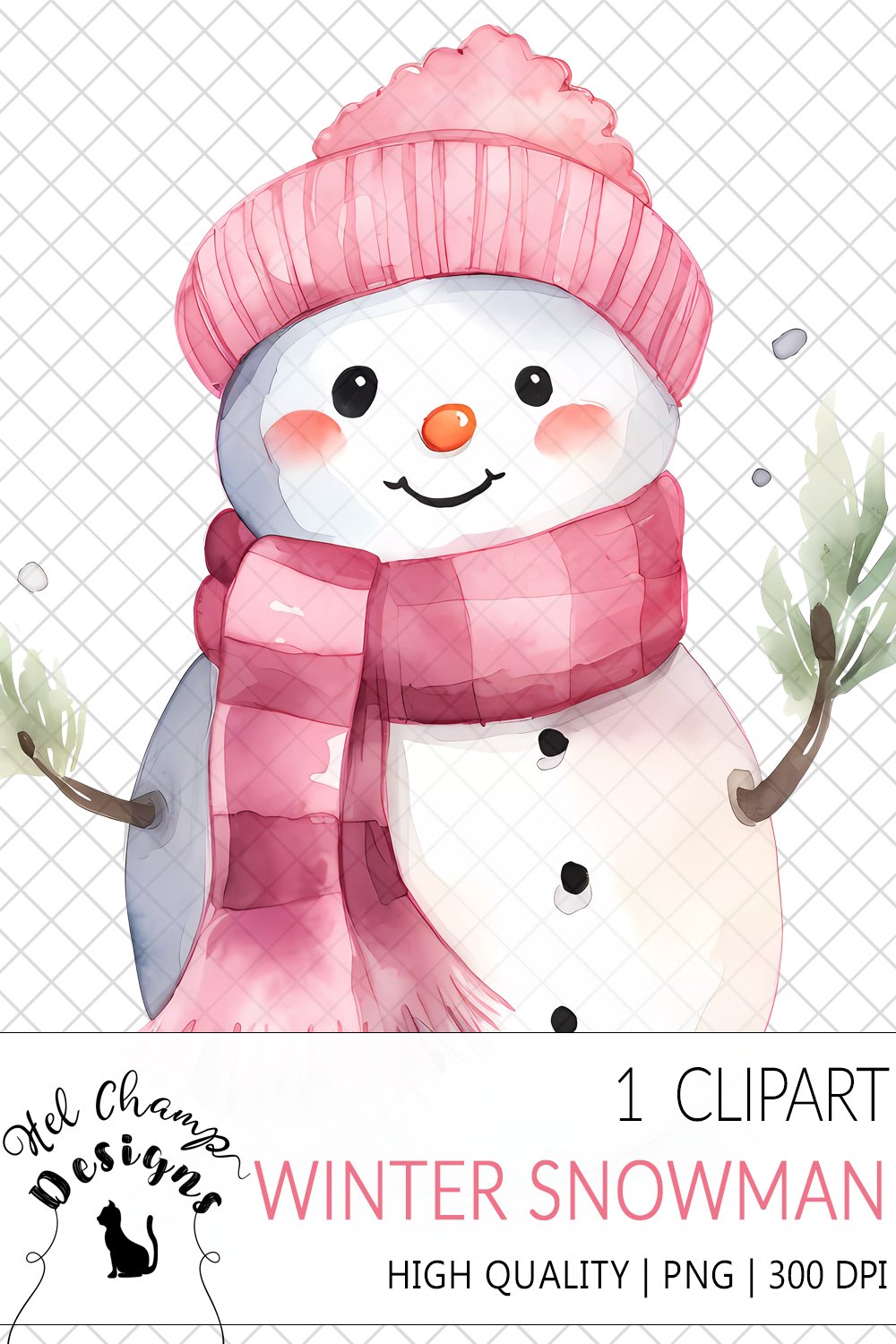 Winter pink snowman transparent clipart