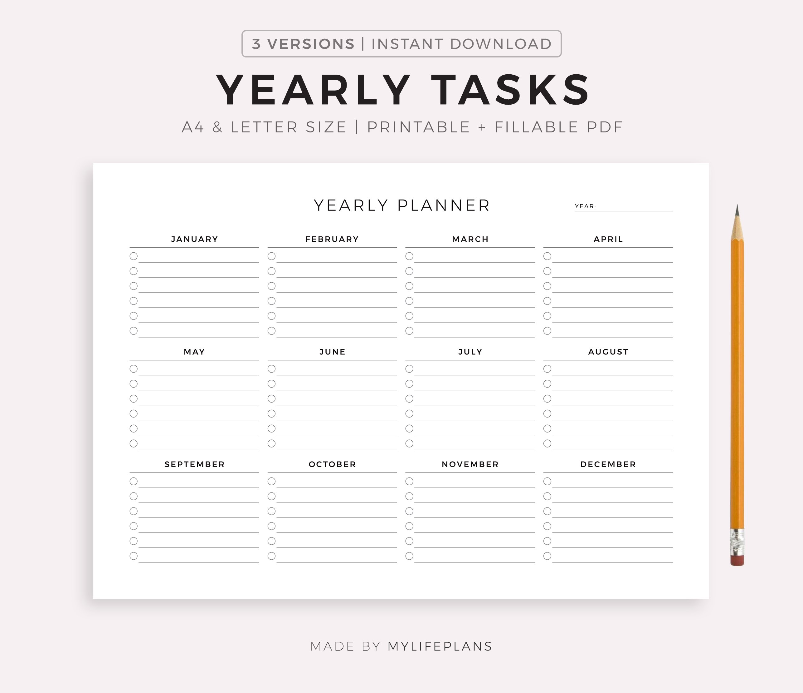 Yearly Tasks Printable Landscape, 12 Months Overview