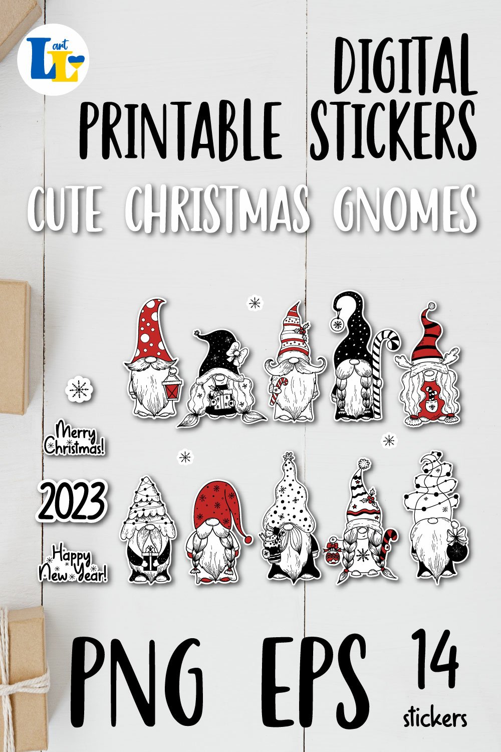 Christmas Gnomes Bundle| Digital Printable stickers PNG EPS