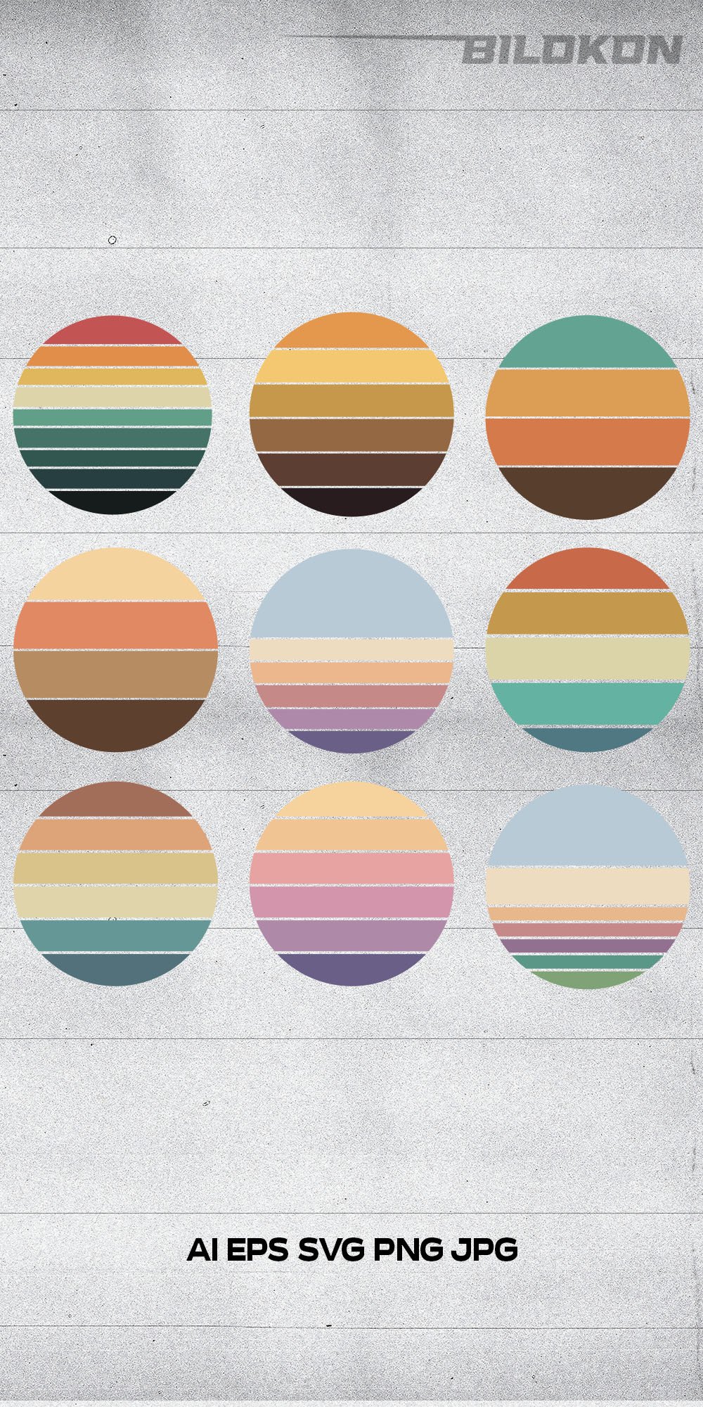 Sunset retro badge and emblem set, Vintage sun in (2387324)
