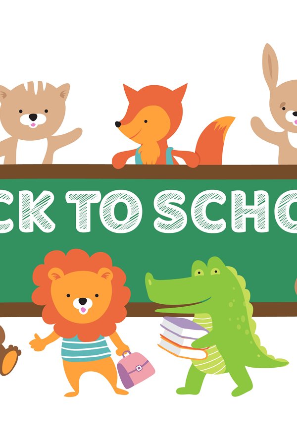 Back to school animal banner. Animals with books and backpac