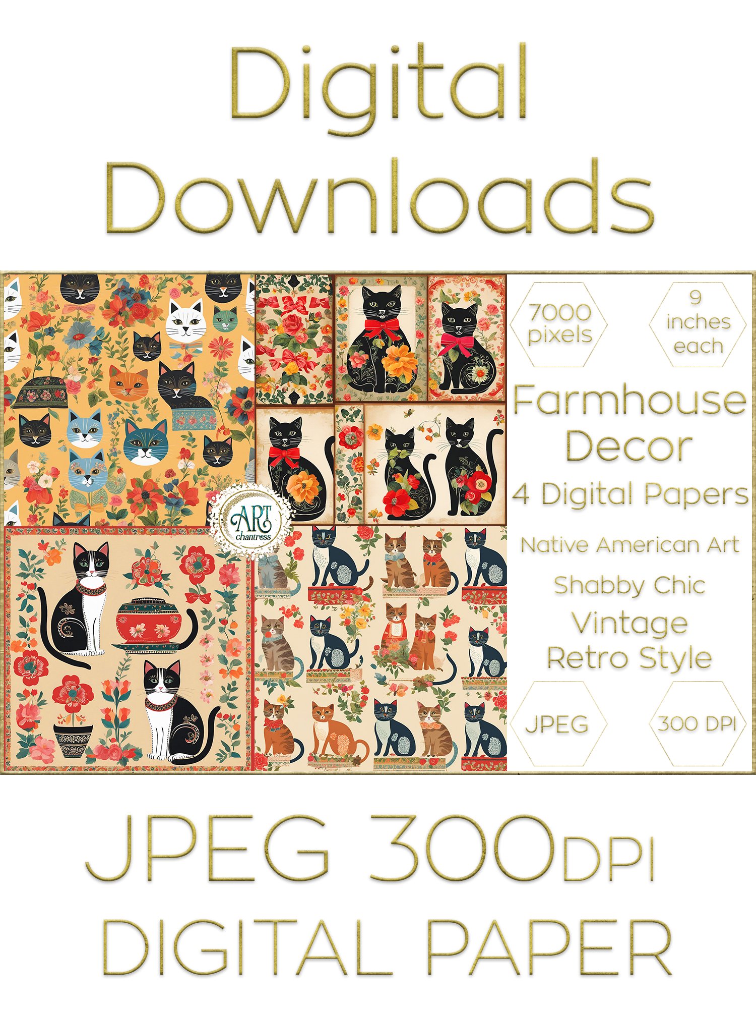 Black Cat Digital Paper Retro Decorations Digital (3502932)