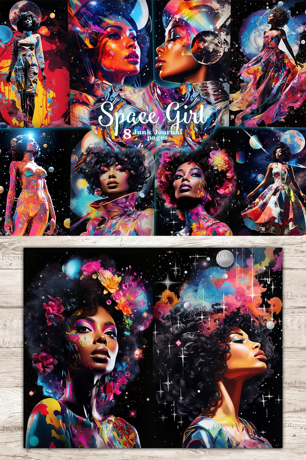 Space Girl Junk Journal Paper | Digital Collage Sheet