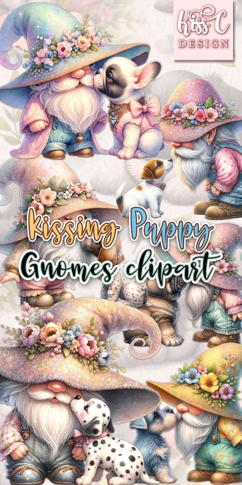 Watercolor Spring Puppy Lover Gnomes PNG Sublimation Clipart