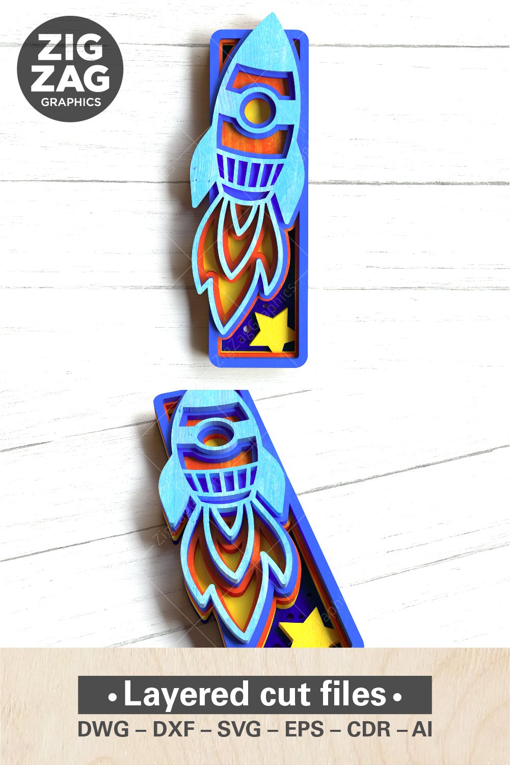 layered kids letter I with space rocket astronaut and stars