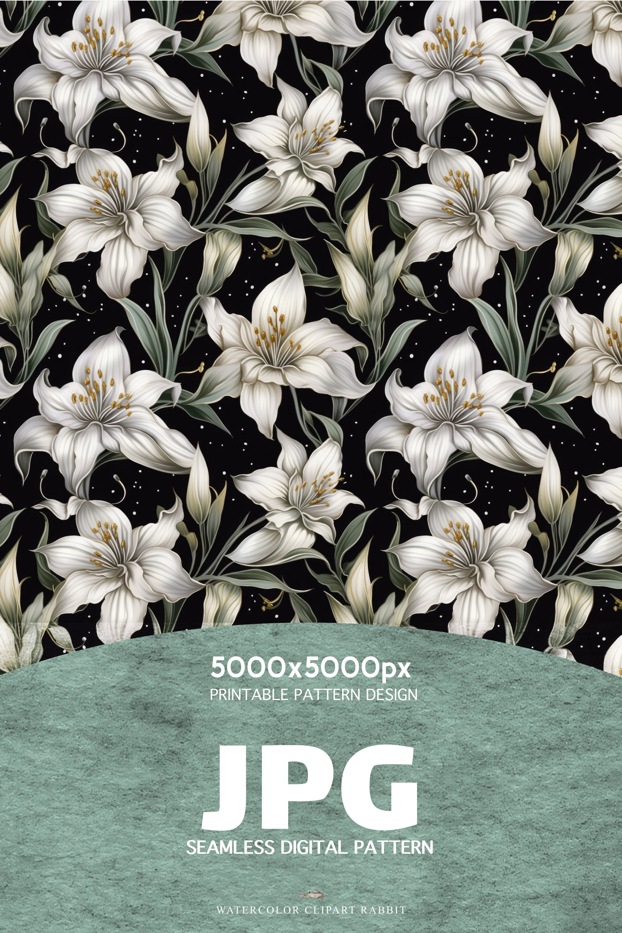 Lily Flowers Pattern Seamless Digital Paper JPG Background