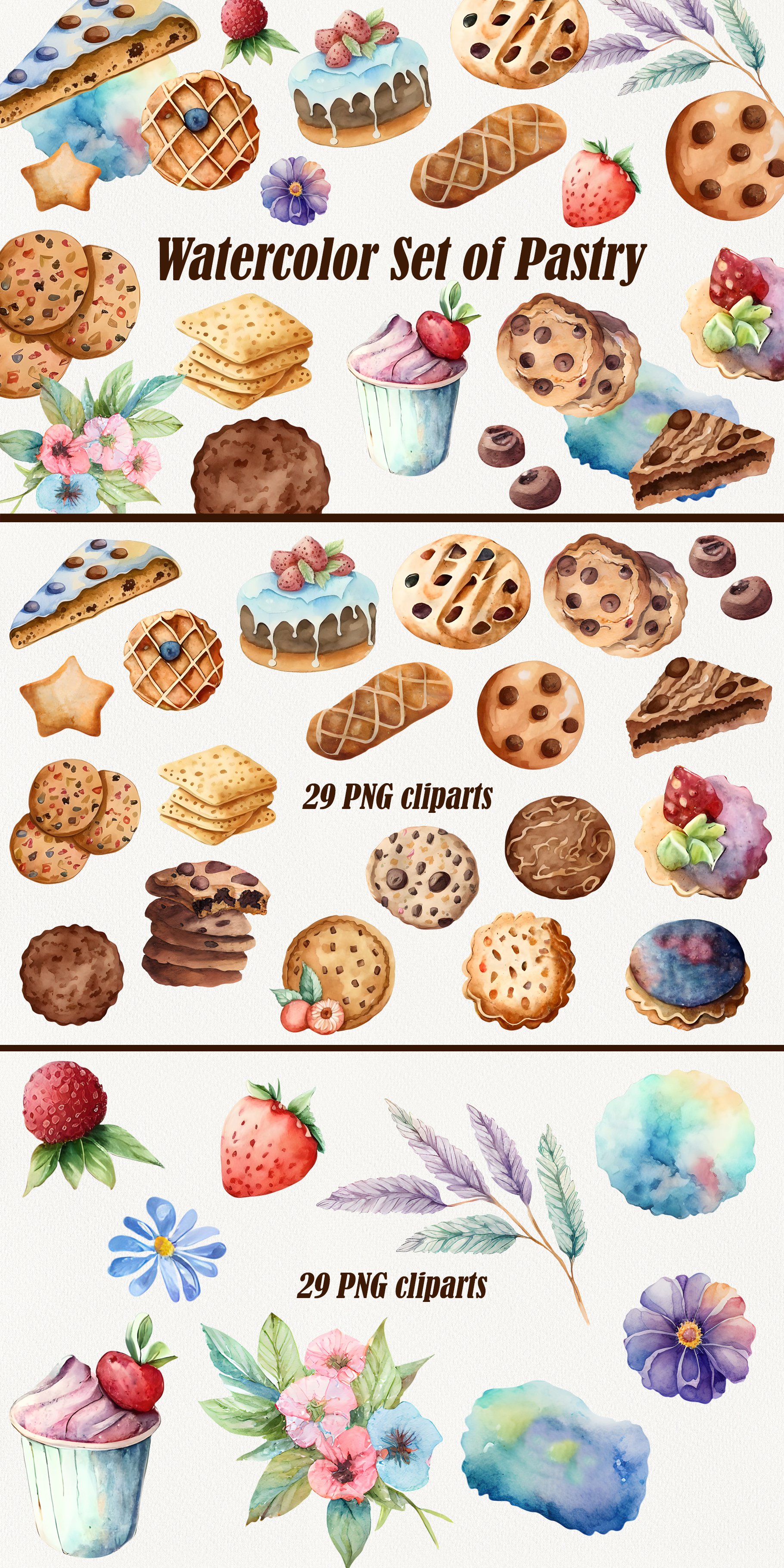 Watercolor Set of Pastry
