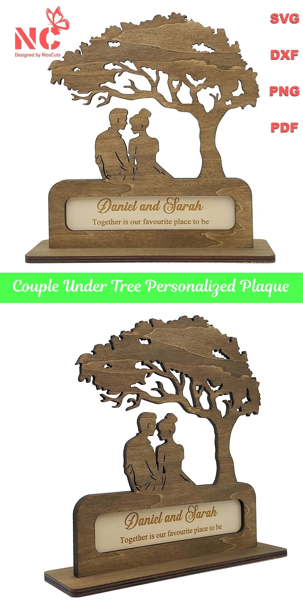 Couple Under Tree SVG - Wedding Personalized Laser Cut Sign